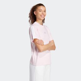 T-Shirt adidas Sportswear "W 3S SJ T B", Damen, Gr. M, pink (clear pink, wei&szlig;), Obermaterial: 100% Baumwolle, normal, Rundhals, Shirts T-Shirt, klassische 3-Streifen an den &Auml;rmeln, ohne Verschluss