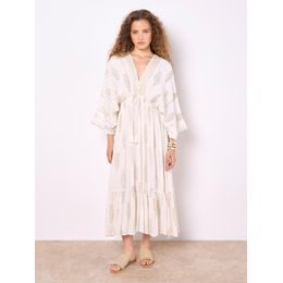 Druckkleid Apricot "Maxikleid", Damen, Gr. M (38), N-Gr, beige (creme), Obermaterial: 98% Viskose CV. 2% metallisierte Fasern MTF., gemustert, Kleider Druckkleid, mit Goldschimmer