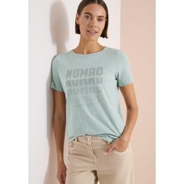 Kurzarmshirt Cecil, Damen, Gr. L (42), crystal mint, Jersey, Obermaterial: 50% Baumwolle, 50% Polyester, normal h&uuml;ftbedeckend, Rundhals, abgesteppte Kante, Shirts, Sommershirt in Burn-Out-Optik und mit Zebra-Muster