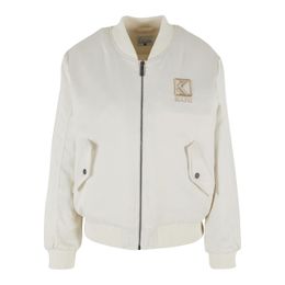 Bomberjacke Karl Kani "Karl Kani Damen KW241-014-2 Karl Kani Og Satin Bomber Jacket", Damen, Gr. M, sanftes wei&szlig;, 95% Polyester, 5% Elasthan, normal, V-Ausschnitt, Jacken Bomberjacke