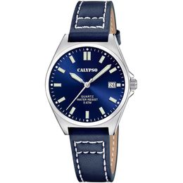 Quarzuhr Calypso Watches "Basic", blau (dunkelblau), Armbanduhren, Damen, Quarzuhr, Armbanduhr, Damenuhr, Lederarmband, analog, Tag
