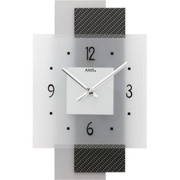 Wanduhr AMS "9243", silber (silberfarben, schwarz), Wanduhren, B/H/L: 5cm x 36cm x 22cm, Wanduhr, Quarzuhr,Holz,Wohnzimmer,Esszimmer,K&uuml;che,Arbeitszimmer,B&uuml;ro,Flur