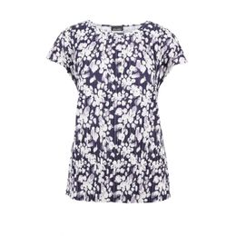 Kurzarmshirt GOLDNER "Kurzgr&ouml;&szlig;e Blaues Shirt ohne Arm aus Slinky", Damen, Gr. 21, blau (marine, wei&szlig;, gebl&uuml;mt), Obermaterial: 92% Polyester PES. 8% Elasthan EL., figurumspielend, U-Boot-Ausschnitt, Sonstiges, Shirts, Slinky-Qualit&auml;t