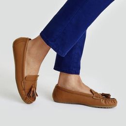 LANDS' END Tassel-Loafer im Autoschuh-Design, Damen,  Beige, by Lands' End
