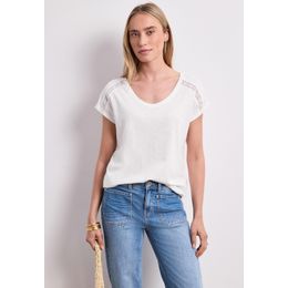 T-Shirt Street One, Damen, Gr. 34, sanftes wei&szlig;, Stoff, 50% Baumwolle, 50% Modal, unifarben, normal normal, V-Ausschnitt, abgesteppt, Shirts T-Shirt, mit abgerundetem V-Ausschnitt