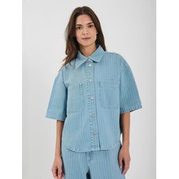Blusentop NORR "NORR Shirt Kenzie", Damen, Gr. 34, light blau stripe, Obermaterial: 100% Baumwolle, Blusen Blusentop