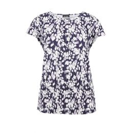 Kurzarmshirt GOLDNER "Blaues Shirt ohne Arm aus Slinky", Damen, Gr. 38, blau (marine, wei&szlig;, gebl&uuml;mt), Obermaterial: 92% Polyester PES. 8% Elasthan EL., figurumspielend, U-Boot-Ausschnitt, Sonstiges, Shirts, Slinky-Qualit&auml;t