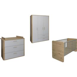 M&auml;usbacher Babym&ouml;bel-Set M&Auml;USBACHER "Lilly", asteiche, kreidegrau, Wiko/Bett/Kleiderschrank, B/H: 70cm x 140cm, Wiko/Bett/Kleiderschrank, Holzwerkstoff, Schlafzimmerm&ouml;bel-Sets