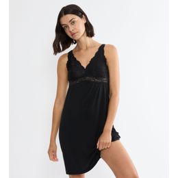 Nachthemd Triumph "Timeless Sensuality NDK 01", Damen, Gr. 46, N-Gr, schwarz, Single Jersey, Obermaterial: 95% Modal, 5% Elasthan, normal kniefrei, V-Ausschnitt, Kleider Nachthemd, Spitze, Single-Jersey Qualit&auml;t, leicht