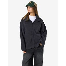 Fleecejacke Noisy may "NMCOZY L/S ZIP SWEATER JRS NOOS", Damen, Gr. L, obsidian, Fleece, Obermaterial: 100% Polyester, unifarben, loose fit Po-bedeckend, ohne Ausschnitt, Jacken Fleecejacke, Polyester, relaxed fit