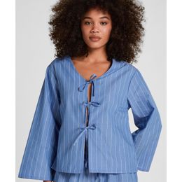 Hunkem&ouml;ller Pyjama HUNKEM&Ouml;LLER "Gestreiftes Pyjama-Oberteil", Damen, Gr. L, blau, 100% Baumwolle, Homewear-Sets Pyjama
