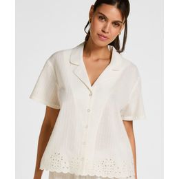 Hunkem&ouml;ller Pyjama HUNKEM&Ouml;LLER "Jacket Scallop", Damen, Gr. M, wei&szlig;, 100% Baumwolle, Homewear-Sets Pyjama