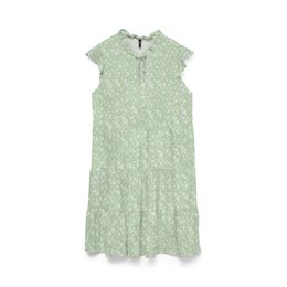 V&eacute;ro Moda Minikleid VERO MODA "VMALBA SS SHORT TIE DRESS WVN NOOS", Damen, Gr. L, N-Gr, fog gr&uuml;n aop:sally snow wei&szlig;, Web, Obermaterial: 100% Viskose, bedruckt, kurz, Rundhals, Kleider Minikleid, Viskose