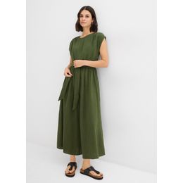 bonprix Maxikleid aus reiner Baumwolle, gr&uuml;n, Gr.48, Musselin-Kleid mit Rundhalsausschnitt und Schlitz am R&uuml;ckenausschnitt, 100% Baumwolle