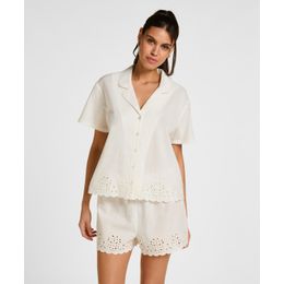 Hunkem&ouml;ller Pyjama HUNKEM&Ouml;LLER "Short Scallop", Damen, Gr. L, wei&szlig;, 100% Baumwolle, Homewear-Sets Pyjama