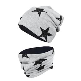 Beanie TUPTAM "M&uuml;tze Unisex Kinder Beanie M&uuml;tze Schlauchschal Set", Jungen, Gr. 50, schwarz (sterne schwarz, grau meliert), Obermaterial: 95% Baumwolle CO. 5% Elasthan EL., M&uuml;tzen Beanie