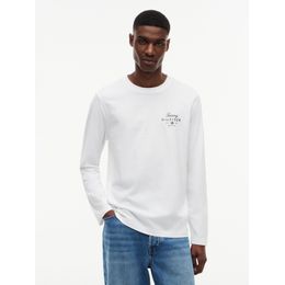 Langarmshirt Tommy Hilfiger "SCRIPT STACK LS REGULAR TEE", Herren, Gr. M, wei&szlig;, Single Jersey, Obermaterial: 100% Baumwolle, regular fit normal, Rundhals, Shirts Langarmshirt