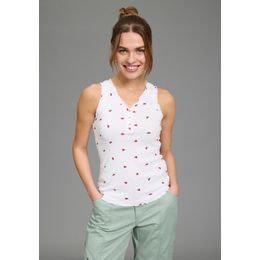 Shirttop Kangaroos, Damen, Gr. 32/34, wei&szlig;, Rippware, Obermaterial: 100% Baumwolle, figurbetont h&uuml;ftlang, V-Ausschnitt, Tops Shirttop, mit Melonendruck, V-Ausschnitt und Knopfleiste, &auml;rmellos, figurbetont