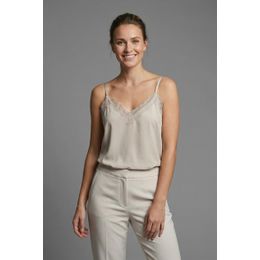 Spitzentop Freequent "FQBICCO-ST", Damen, Gr. L, moonbeam, Jersey, Obermaterial: 95% Polyester, 5% Elasthan, bequem h&uuml;ftbedeckend, V-Ausschnitt, Tops Spitzentop, mit Spaghetti-Tr&auml;gern