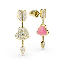 Paar Ohrh&auml;nger Swarovski "Schmuck Geschenk Idyllia Ohrringe Herz Pfeil", gelbgoldfarben, metallfarben, rosa, kristallwei&szlig;, kristallwei&szlig;, Ohrringe, Damen, Metall, mit Swarovski Kristall - Emaille