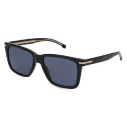 HUGO BOSS Boss 1598/S | Herren-Sonnenbrille | Fassung: Vollrand, Quadratisch, Acetat, Schwarz | Glasfarbe: Blau