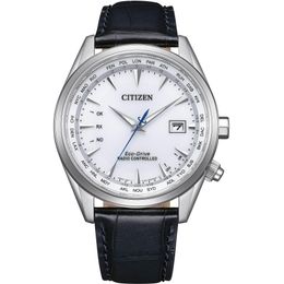 Funkuhr Citizen, blau (dunkelblau), Armbanduhren, Herren, Funkuhr, Armbanduhr, Herrenuhr, Solar, Lederarmband, Saphirglas, Datum