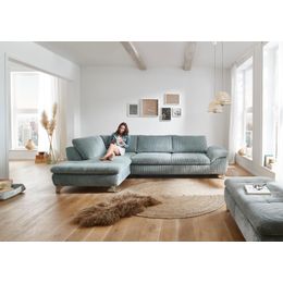 Ecksofa DIE PLANBAR "MP-IN14007, Breite 306 & 318 cm w&auml;hlbar", cord aqua, B:306cm H:84cm T:197cm, 100% Polyester, Sofas, Ecksofa, wahlweise mit Bettfunktion und verstellbaren Kopfst&uuml;tzen