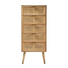 KOMMODE mit 5 Schubladen und Fronten aus nat&uuml;rlichem Rattan - H100,5 cm