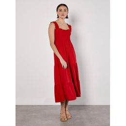 Midikleid Apricot "Midikleid", Damen, Gr. L (40), N-Gr, rot, gewebt, Obermaterial: 100% Viskose CV., uni, normal, eckiger Ausschnitt, Kleider Midikleid, mit Smockdetails
