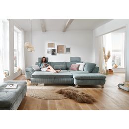 Ecksofa DIE PLANBAR "MP-IN14007, Breite 306 & 318 cm w&auml;hlbar", cord aqua, B:306cm H:84cm T:197cm, 100% Polyester, Sofas, Ecksofa, wahlweise mit Bettfunktion und verstellbaren Kopfst&uuml;tzen