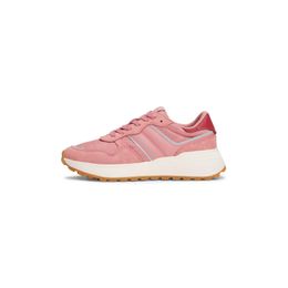 Keilsneaker Tommy Jeans "TJW CLEATED RUNNER", Damen, Gr. 39, bunt (rosa, beere), Textil, Veloursleder, Schuhe, Freizeitschuh, Schn&uuml;rschuh, Halbschuh mit Reflektorstreifen