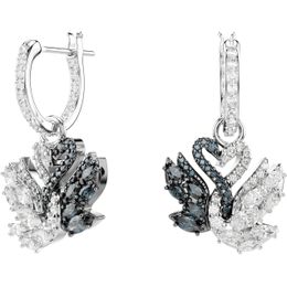 Paar Creolen Swarovski "Schmuck Geschenk Swan Drop-Ohrh&auml;nger Schwan", schwarz-wei&szlig; (metallfarben, kristallwei&szlig;, schwarz, kristallwei&szlig;, schwarz), Ohrringe, Damen, Metall, mit Swarovski Zirkonia (synth.) - Einh&auml;nger abnehmbar
