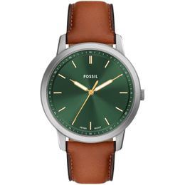 Quarzuhr Fossil "MINIMALIST 3H", braun (cognacfarben, gr&uuml;n), Armbanduhren, Herren, Quarzuhr, Armbanduhr, Herrenuhr, Lederarmband, analog