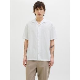 Jack & Jones Kurzarmhemd JACK & JONES "JJESUMMER RESORT SHIRT SS SN", Herren, Gr. S, N-Gr, wei&szlig;, Web, Obermaterial: 83% Baumwolle, 17% Leinen, unifarben, relaxed fit taillenbedeckt, ohne Ausschnitt, gerader Abschluss, Hemden, mit Resort Kragen
