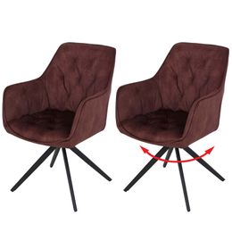 2er-Set Esszimmerstuhl MCW-L80, K&uuml;chenstuhl Armlehne drehbar Auto-Return Samt 440g/m&sup2; ~ Wildleder-Optik senfgelb