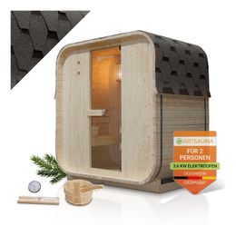 Artsauna Fasssauna Nolvik M - 2 Personen, mit 3,6 kW Ofen & Zubeh&ouml;r f&uuml;r Garten, Cube Design