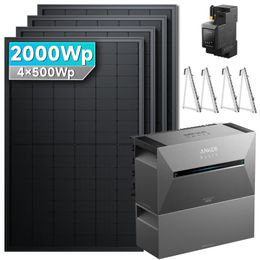 Solarmars&reg; 2000W Balkonkraftwerk mit Speicher, Anker SOLIX Solarbank 3 E2700 Pro, BP2700 Erweiterungsakku & Smart Meter- Mit Balkonhalterung