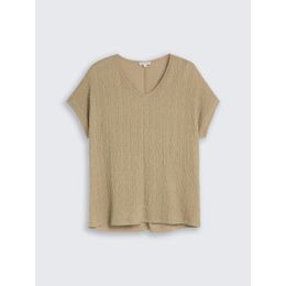 Tom Tailor Damen Plus Size - Loose Fit T-Shirt im Material-Mix, gr&uuml;n, Uni, Gr. 46