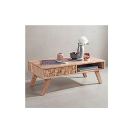 KADIMA DESIGN Moderner Landhaus-Stil Couchtisch, massives Holz, Schublade, Ablagefach, 95x35x50 cm