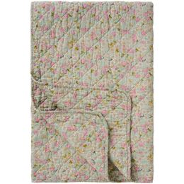 IB Laursen Quilt Blumenpracht in Staubblau &ndash; Skandinavische Baumwolldecke 180 x 130 cm