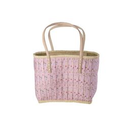 Rice Raffia-Tasche Pink mit Lederhenkeln & Stoffverschluss M: 30 x 20 x 32 cm skandinavische Deko Online Shop