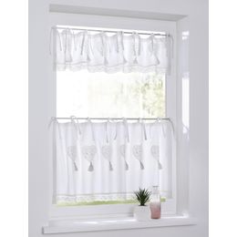 Scheibengardine Kutti "Camille" Gr. 2, wei&szlig;, B:120cm H:50cm, Baumwolle, Gardinen, Kurzgardine, Baumwolle, Landhaus, romantisch, Herz, Spitze, Volant
