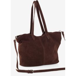 bonprix Shopper aus Veloursleder, braun, Gr.29x36 cm, Geschmackvoller Shopper aus Wildleder mit viel Stauraum, aus Nappaleder