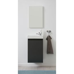 Badm&ouml;bel-Set Welltime "Oslo 2-teilig", grau, B:40cm H:68cm T:22cm, Floatglas, Holzwerkstoff, Keramik, MDF, Kastenm&ouml;bel-Sets, Badm&ouml;bel-Set, Waschtisch mit Waschbecken und Spiegel Breite 40cm, G&auml;stewaschtisch