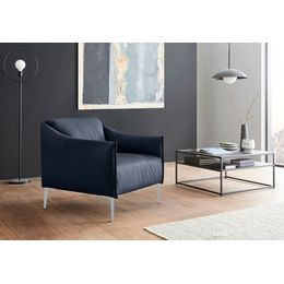 Cocktailsessel W.Schillig "sally Designsessel, zeitlos und bequem, tolle Verarbeitungsdetails", blau (blau z59), B:84cm H:78cm T:84cm, Longlife Xtra-Leder Z59: Glattleder mit modischer Pr&auml;gung. Hautst&auml;rke 0, 9 - 1, 1 mm., Sessel, Cocktailsessel, mit Metallf&uuml;&szlig;en in Silber matt