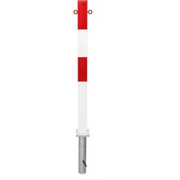 Moravia Sperrpfosten aus Stahl, zum Einbetonieren, 70 x 70 mm, rot-wei&szlig;, 2 Ketten&ouml;sen