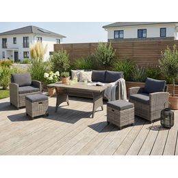 Gartenlounge-Set Konifera "Amsterdam", grau (anthrazit), Polyrattan, Sitzm&ouml;bel-Sets, Gartenm&ouml;bel-Set, Stahl, Ablagefl&auml;che unter dem Tisch, Loungeset, Topseller