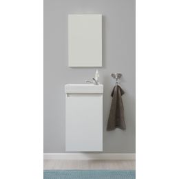 Badm&ouml;bel-Set Welltime "Oslo 2-teilig", wei&szlig;, B:40cm H:68cm T:22cm, Floatglas, Holzwerkstoff, Keramik, MDF, Kastenm&ouml;bel-Sets, Badm&ouml;bel-Set, Set: Waschbeckenunterschrank mit Becken & Spiegel