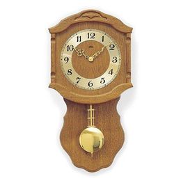 Pendelwanduhr AMS "W964/4", braun (eichefarben), Wanduhren, B/H/L: 50cm x 27cm, Quarzuhr, Holz-/Messinggeh&auml;use, Buche,Made in Germany,Wohnzimmer