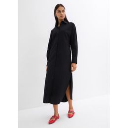 bonprix Hemdblusenkleid aus reiner Baumwolle, schwarz, Gr.48, Oversized Hemdblusenkleid mit langen &Auml;rmeln, 100% Baumwolle